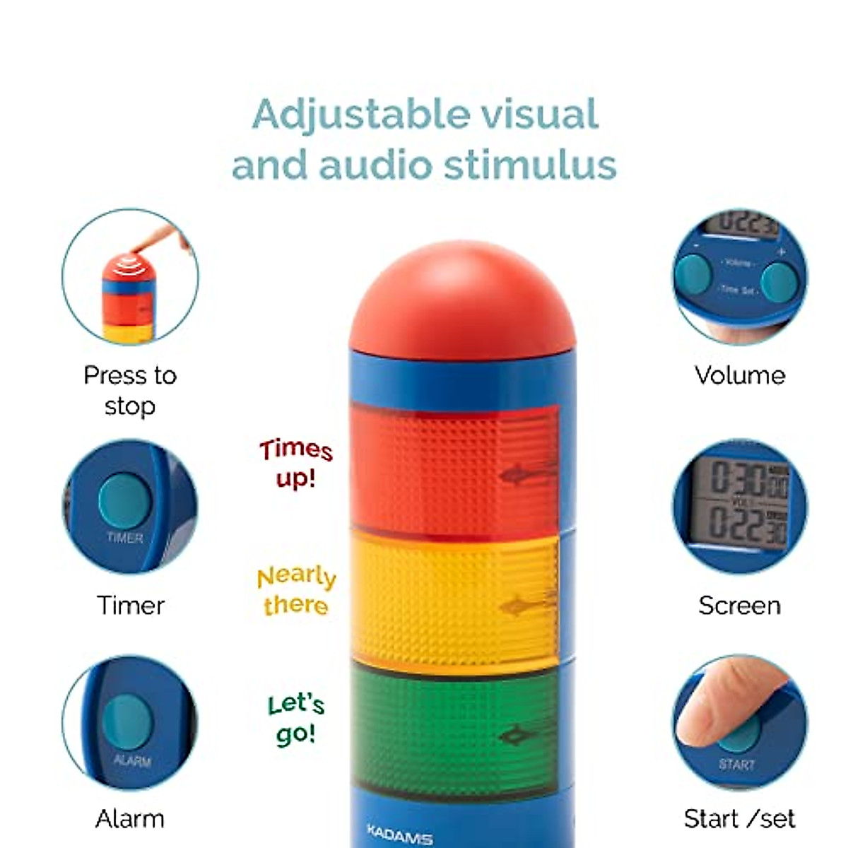 Kadams Visual Timer for Kids with Audio Alarm - Traffic Light Alarm for Kids, Teachers, Classroom, Home, Time Management Tool with Light Timer, 24hr Countdown, Pause Function, Auto Timer - Blue