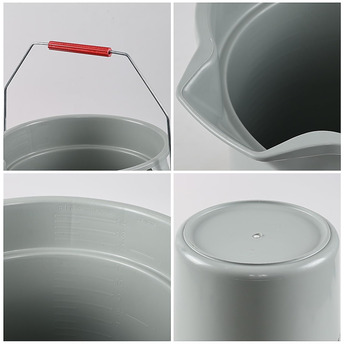 Morcte 3.5 Gallon Heavy Duty Plastic Cleaning Bucket Pail with Portable Handle, 4 Pack Commercial Round Utility Cleaning Pail, Gray