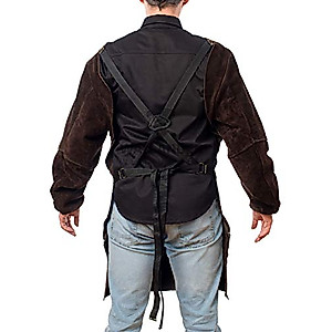 Waylander OTTAR Leather Welding Shop Apron for Men; Long Heavy Duty Work Apron