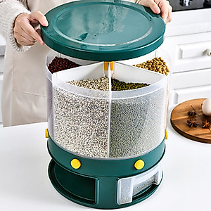 Large Rotating Food Dispenser Rice Dispenser 6-Grid Rice Bucket Whole Grains Rice Container Storage with Lid Dry Food Dispenser Storage Box for Kitchen White