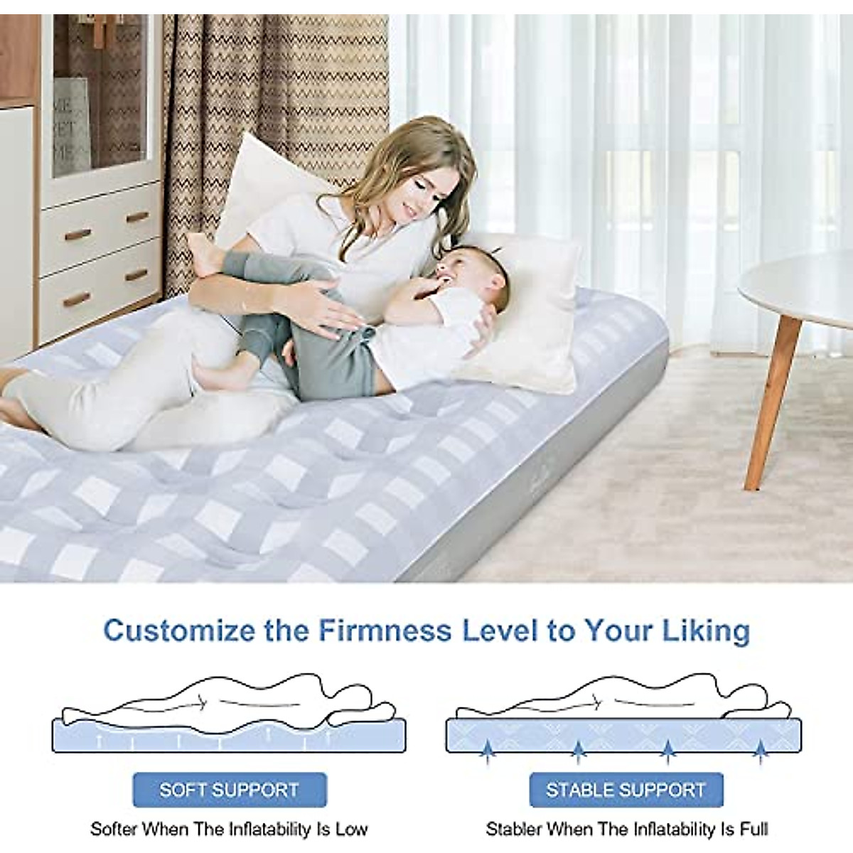 Giftway Twin Size Inflatable Air Mattress for Camping - Upgraded Height 9" Inflatable Mattress Foldable Air Bed with Waterproof Flocked Top - Portable Blow up Air Bed for Home/Travel/Housewarming Gift