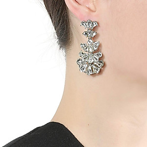 Ben-Amun Jewelry Pearl and Crystal Deco Fan Post Drop Earrings for Bridal Wedding Anniversary