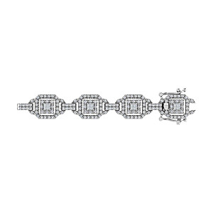 FINEROCK 2 Carat Round and Princess Cut Diamond Link Bracelet in 925 Sterling Silver (7 Inch)