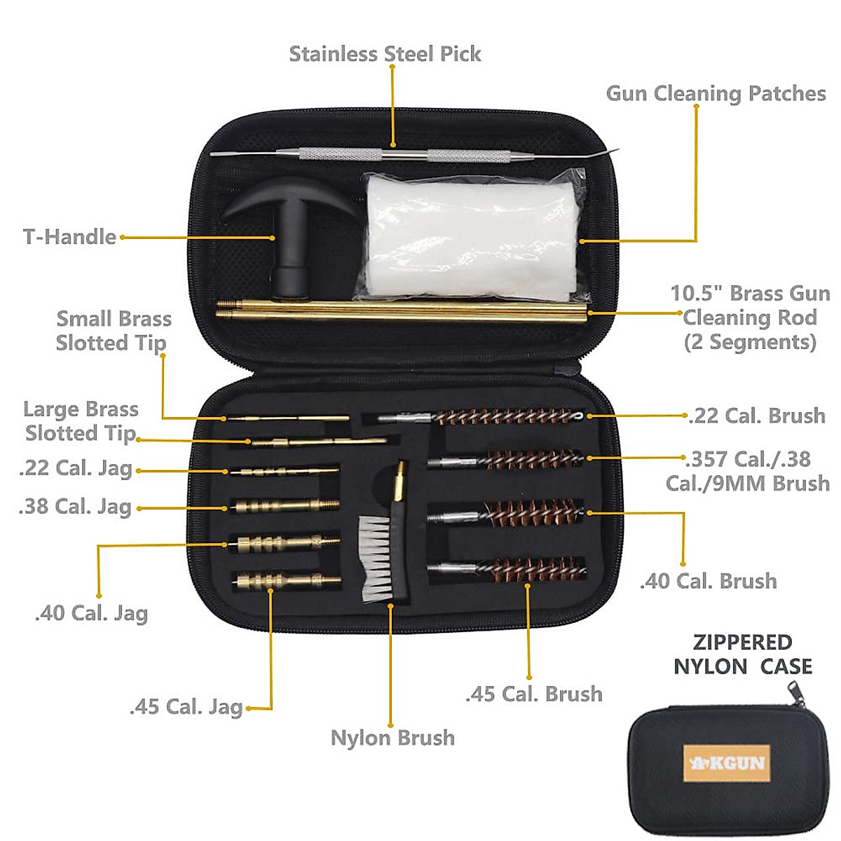 Gun Cleaning Kit Handgun Cleaning Kit Cleaning Tool .22.357/9mm.40.45 Caliber Brass Jags Tips, Gun Brush Tools Great Gifts for Men Women Husband