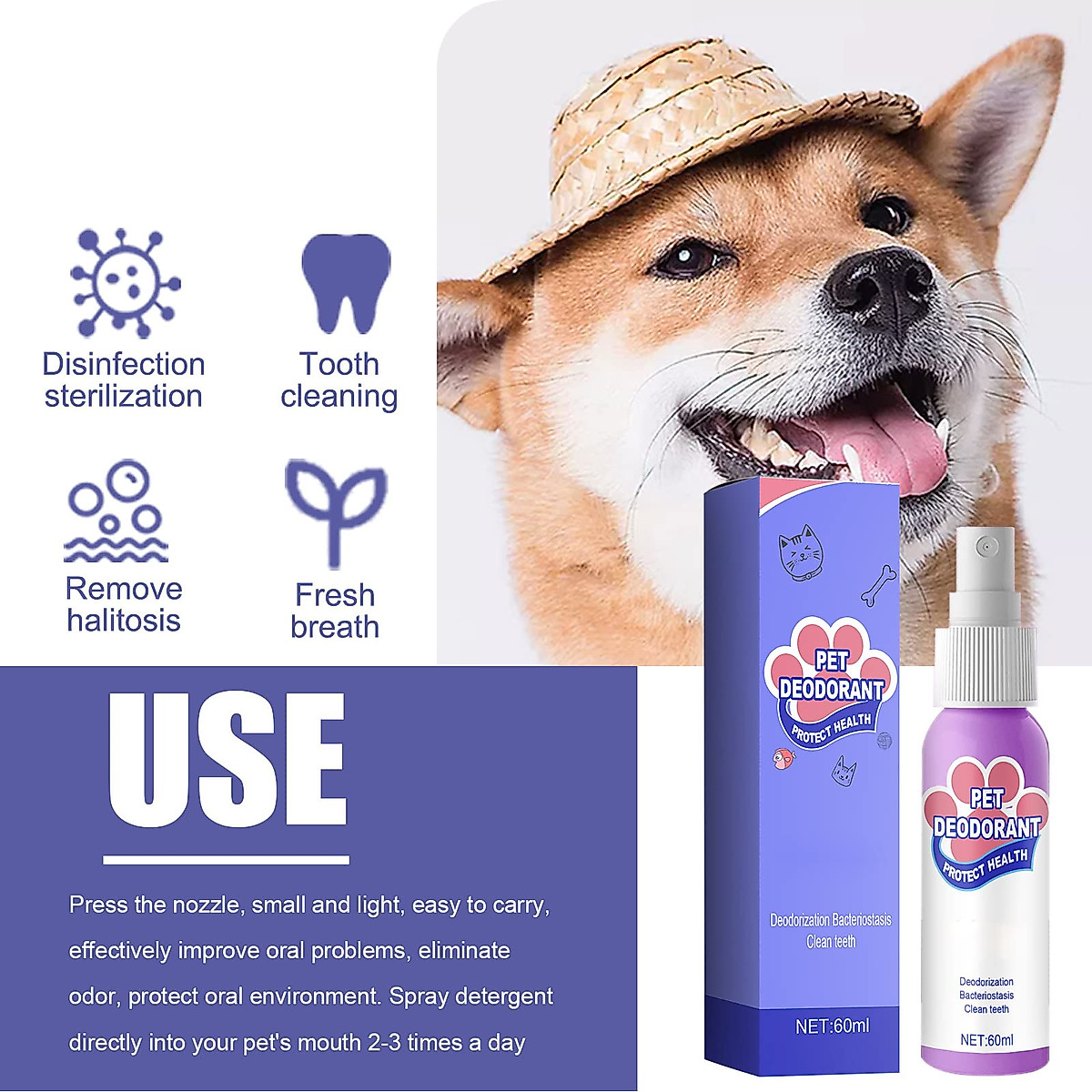 Petry Oral Spray - Petry Teeth Cleaning Spray for Dogs & Cats, Pet Breath Freshener Spray Care Cleaner, Pet Bad Breath Treatment (1 Pc)