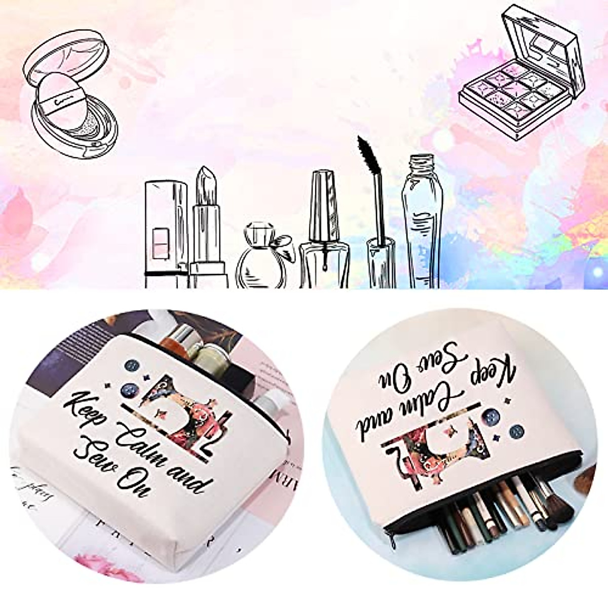 CMNIM Sewing Gifts for Sewing Lovers Makeup Bag Keep Calm and Sew On Quilting Gifts for Mom Grandma Birthday Christmas Travel Toiletry Bag (Keep Calm and Sew Makeup Bag)