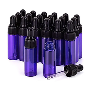 Kesell 5ml Small Dropper Bottles Empty Essential Oil Glass Bottle Lotion Perfume Sample Vials with Glass Eye Dropper, Pack of 20