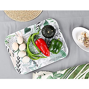 FlosSolis 15.1"x11.3" Serving Tray Set of 2 Leaf Design, Melamine Rectangular Serving Tray/Platters Stackable Sturdy and Easy Clean for Serving Serving Food,Fruit,Desserts,Breakfast,Meals,BPA Free