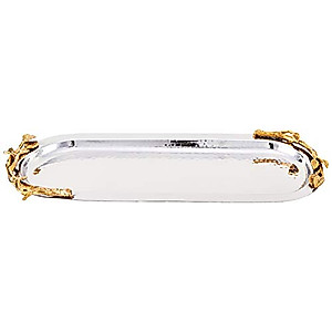 Elegance Golden Vine Hammered Stainless Steel Oval Tray, 15.25 by 5.75-Inch, Silver/Gold