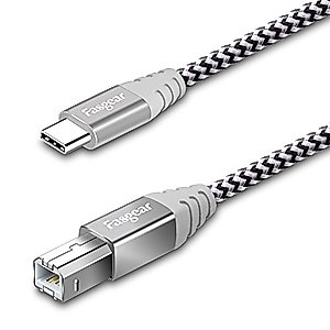 Fasgear 1m Type C to USB B Midi Cable Nylon Braided Printer Scanner Cord with Metal Connector Compatible with AiO, HP, Canon, Printers and More (3ft, Gray)