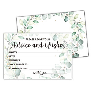 Levitatinyear Greenery Advice and Wishes Cards, 25 Pcs Eucalyptus Double Sided Advice Cards for The Bride and Groom, Mr and Mrs, Bride Shower, Wedding Reception, Engagement Party(02)