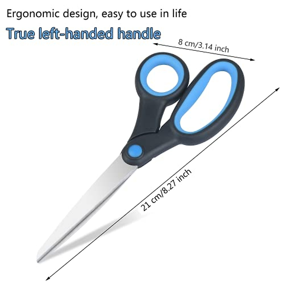 Left Handed Scissors, 8 Inch, Lefty Stainless Steel Sharp Blade Soft Comfort-Grip Handles Blunt Scissors for Adults School Student Kids(1 Pack)