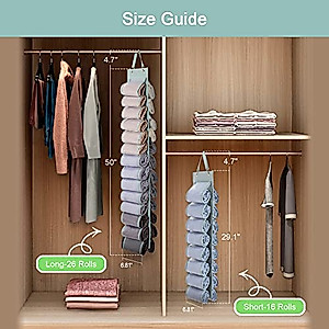 Legging Organizer Storage, T-Shirt Organizer, Hanging Closet Organizer, Hanging Clothes Organizer with 26 Roll Compartments for Yoga Pants, Tank Top, Towel, Underwear, Shirt (Grey)