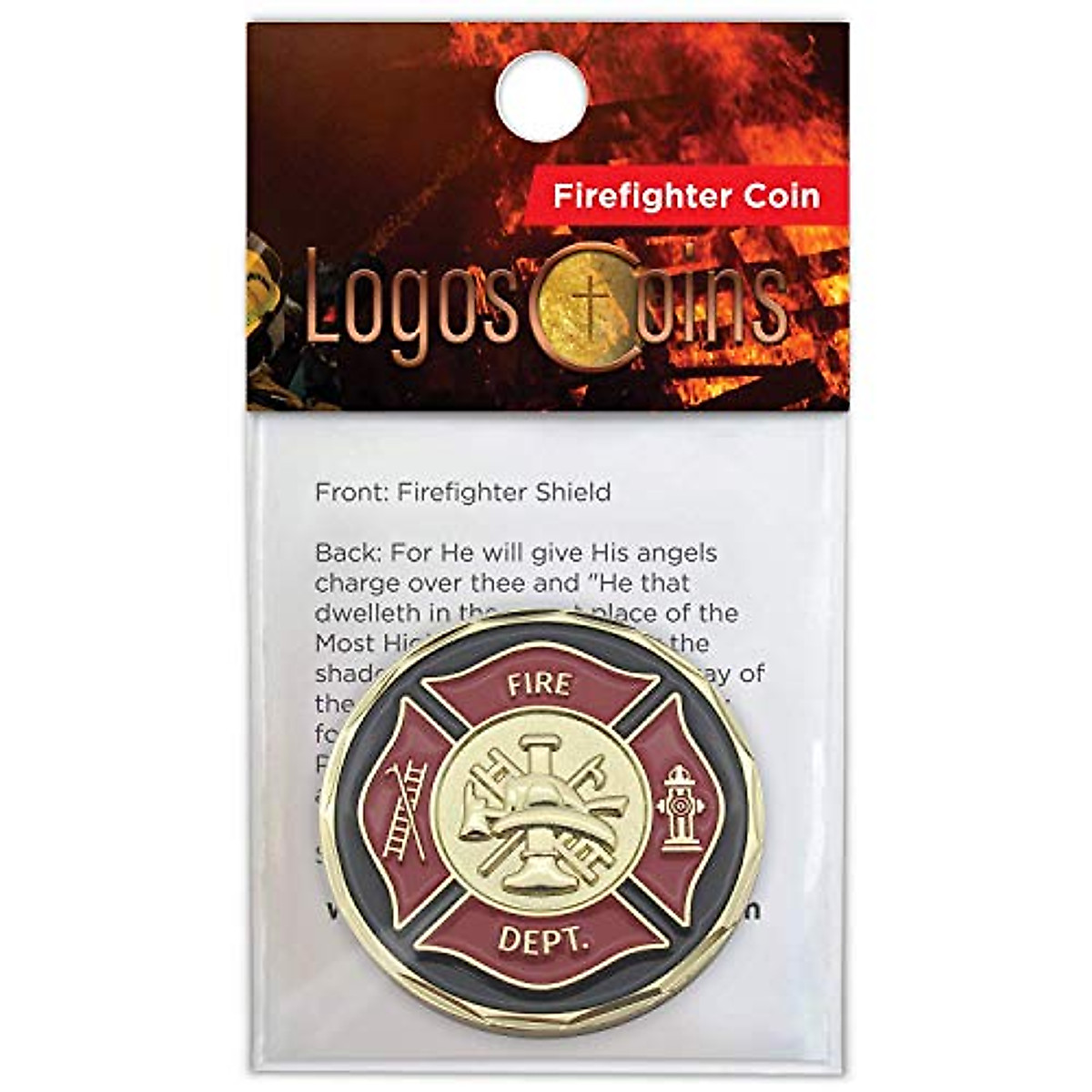 Firefighters Coin, Firefighter Challenge Coin, Pocket Token of Appreciation and Protection. “My God, in whom I Trust”. Gold-Color Plated Challenge Coin. Firefighter Souvenir, Psalm 91 Gift