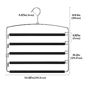 Clothes Pants Slack Hangers 5 Layers Non Slip Closet Storage Organizer Space Saving Hanger with Foam Padded Swing Arm for Pants Jeans Scarf Trousers Skirts (Updated Version-4pcs Black)