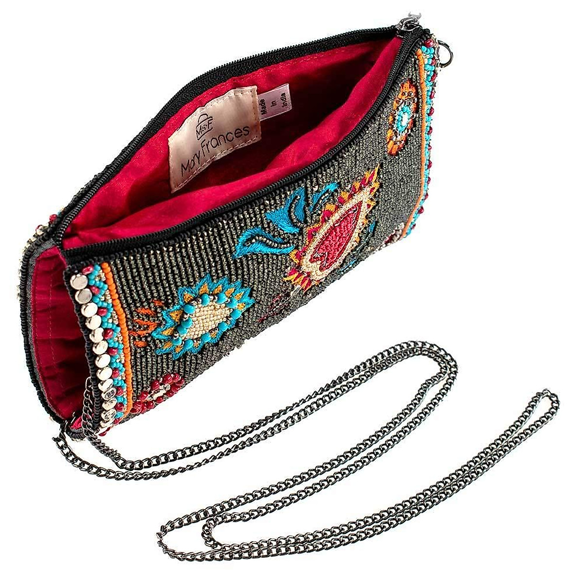 Mary Frances Flaming Hearts Beaded Crossbody Phone Bag, Pewter