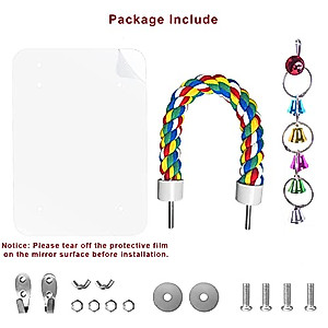LOPERDEVE 7" Bird Mirror with Rope Perch Bird Toys Swing, Comfy Perch for Greys Amazons Parakeet Cockatiel Conure Lovebirds Finch Canaries