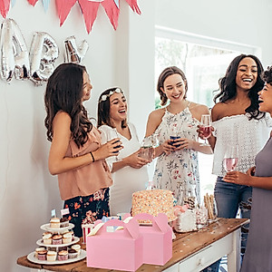 MOORAY 30 Pack Treat Boxes Candy Boxes Gable Boxes Party Favor Boxes with Handles Goodie Boxes Paper Gift Boxes for Kids Birthday Party Baby Shower Wedding Halloween Christmas(Pink)