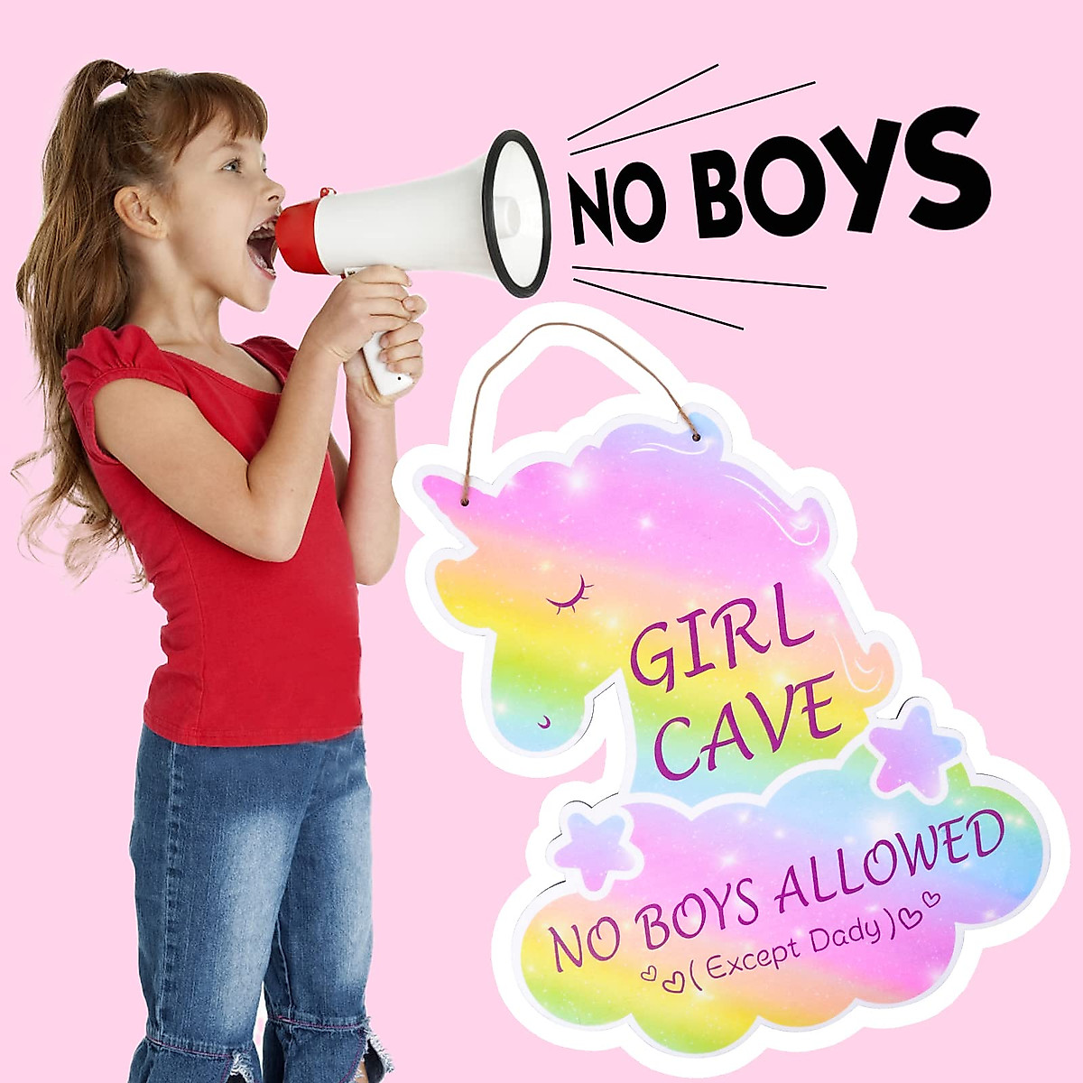 Girl Cave Sign, Men Cave Sign, Kids Room Decoration Unicorn Dinosaur Eco-friendly Wooden Kids Room Sign (Unicorn Girl Cave)