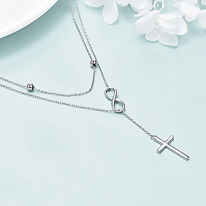 MONGAS Infinity Cross Layered Necklaces 925 Sterling Silver Lariat Y Necklace Christmas Jewelry for Women