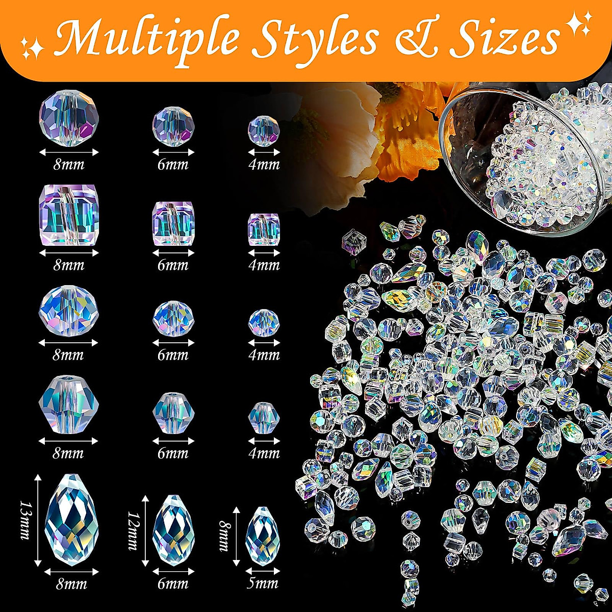 Tetutor Crystal Beads, 800 Pcs Crystal Glass Beads Bulk, Clear Crystal Beads for Jewelry Making, AB Color Rondelle Faceted Beads Suncatcher Beads for DIY Craft Jewelry Bracelet Making