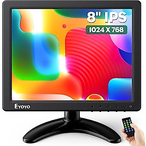 Eyoyo 8 Inch Small Monitor, 1024x768 4:3 IPS Mini HDMI Monitor Support HDMI/VGA/AV/BNC Input with Remote Control & Built-in Speakers, Security Monitor for Computer Raspi CCTV Camera