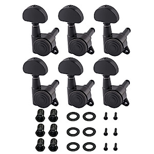 Metallor Locking Guitar String Tuning Pegs Tuning Keys Machine Heads Tuners 1:18 Gear Ratio 6 In Line for Right Handed Electric Guitar or Acoustic Guitar Parts Accessories Half Round Head Black.
