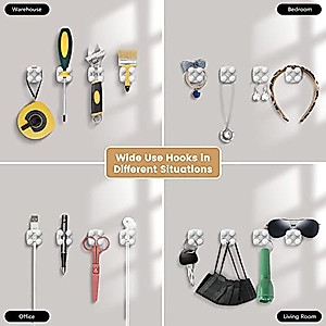 PUKOKAL 6 Pcs Adhesive Hooks Holders Dorm Room Essentials for Hanging Item, Silicone Toothbrush Razor Holder on Wall Door, Functional Utility Hooks for Kitchen Bathroom College Home Office (White)