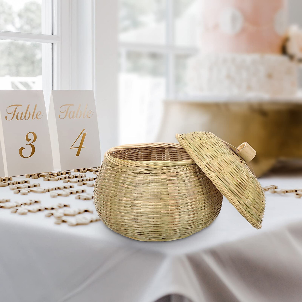 Luxshiny Rattan Storage Basket Decorative Woven Basket with Lid Pumpkin Shape Round Wicker Box Egg Holder Organizer Bin Pot Container for Snack Chess Fruit Makeup S