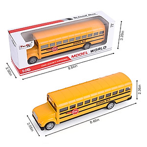 Think Wing School Bus Toy for Toddlers, 8.5 inch Die Cast Pull Back Cars Yellow Bus Play Vehicles with Pull Back Mechanism and Open Doors