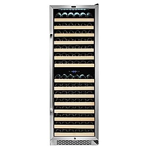 Whynter BWR-1642DZ 164 Built-in or Freestanding Stainless Steel Dual Zone Compressor Large Capacity Wine Refrigerator Rack for Open LED Display, Black-164 Bottle, Black