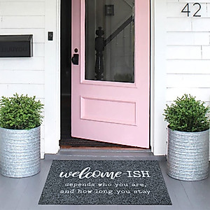 Large Welcome Mat for Front Door Outside Patio Mats Funny Welcome-ish Gray Doormat Non Slip Rubber Backing Entryway Low Profile Mats for Entry Shoe Mats 24"x36"