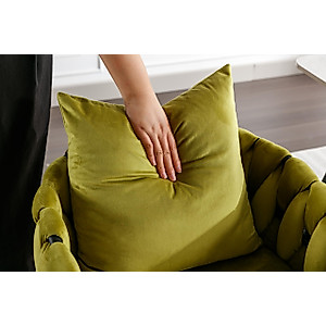 INMOZATA Mid Century Modern Dining Chairs Set of 2, Hand Weaving Accent Chairs Living Room Chairs, Upholstered Velvet Armchair with Metal Legs for Dining Room Kitchen Living Room Vanity,Olive Green