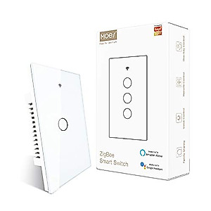 MOES ZigBee Smart Touch Wall Light Switch,Requires Tuya ZigBee Hub,No Neutral Wire/N+L Wiring,No Capacitor,Smart Life Tuya 2/3 Way Remote Control, Work with Alexa Google Home, 2MQTT,1 Gang White