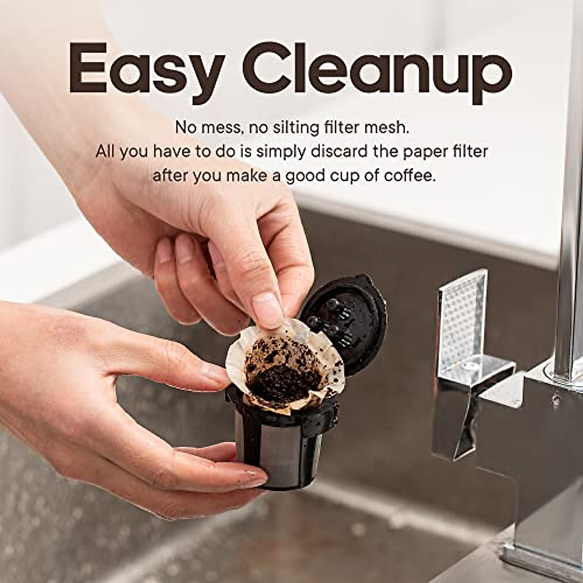 100 Disposable Coffee Filters - Keurig Paper Filters for K Cup - Fits Keurig Brewers, K Supreme, K Slim and Ninja Reusable K-Cup Coffee Pods - Single Serve Filter, Sediment-Free, White