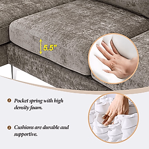 FIQHOME 84'' Convertible Sectional, Modern Chenille L-Shaped Sofa Couch with Reversible Chaise Lounge, Fit for Living Room, Apartment(2 Pillows,New,Espresso)