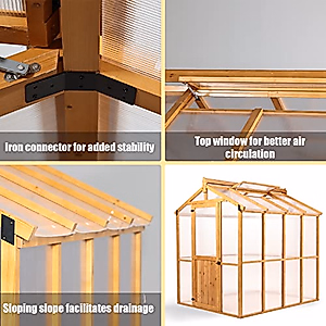 Aoodor 81” (L) x 93”(W) x 98”(H) Outdoor Walk-in Greenhouse, Plant Gardening Polycarbonate Green House with Roof Vent and Fir Frame for Backyard Garden