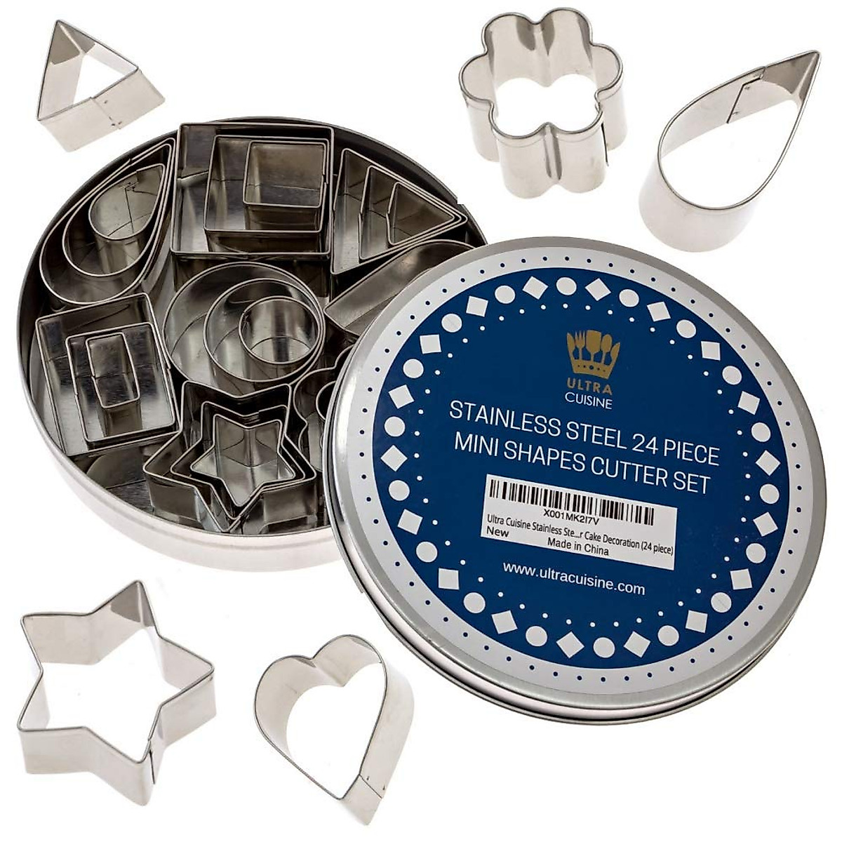 Ultra Cuisine Mini Cookie Cutter Shapes Set - 24 Small Molds To Cut Out Pastry Dough Pie Crust & Fruit - 304 Durable Stainless Steel Cutters - Cut Tiny Heart Shapes - Bake Like A Pro For A Lifetime