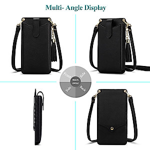 Peacocktion Small Crossbody Cell Phone Purse for Women, Lightweight Mini Shoulder Bag Wallet with Credit Card Slots with Tassel (Black)