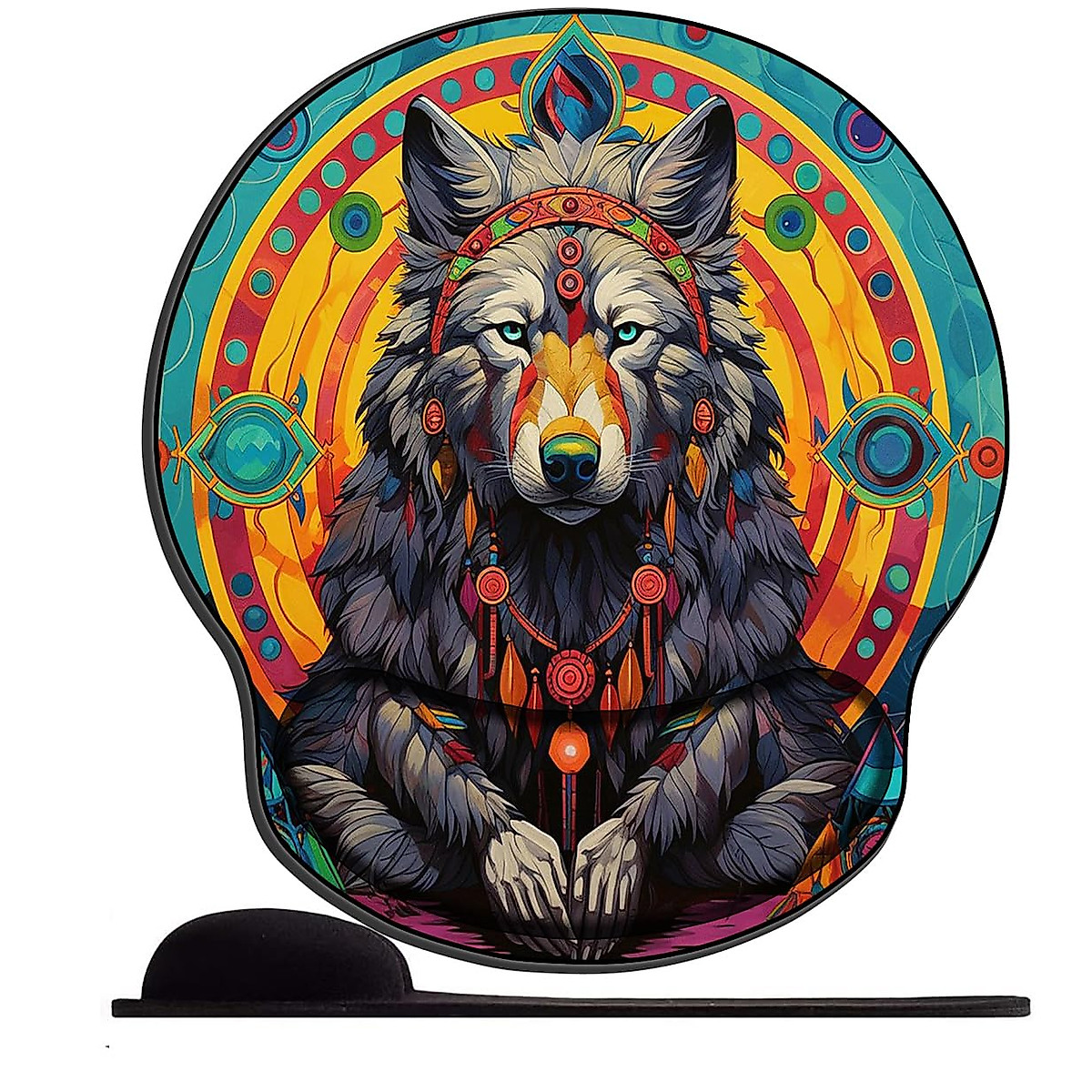 Mouse Pad - Mouse Mat with Wrist Rest Support, Gel Foam Rest Anti-slip Rubber Base, for Laptop Computer PC Home Office Working Gaming -wolf chief magic circle Indian style