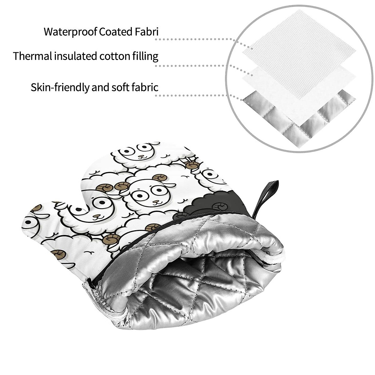 Cartoon Black White Sheep Printed Oven Mitt and Pot Holder Set, Washable Heat Resistant Oven Mitt for Kitchen Cooking Baking Grill