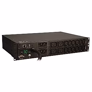 Tripp Lite Monitored PDU, 30A, 16 Outlets (12-C13 and 4-C19), 208/240V, L6-30P, 12 ft. Cord, 2U Rack-Mount Power (PDUMNH30HV),Black