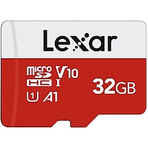 Lexar E-Series 32GB Micro SD Card, microSDHC UHS-I Flash Memory Card with Adapter, 100MB/s, C10, U1, A1, V10, Full HD, High Speed TF Card