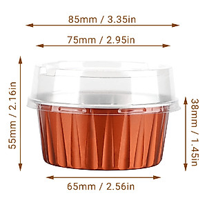 EUSOAR Foil Baking Cups, 30pcs 5oz Disposable Aluminum Foil Cups Cupcake Containers Wrappers with Lids, Dessert Cups with Lids Mini Aluminum Cheesecake Pan Creme Brulee Ramekins-Caramel