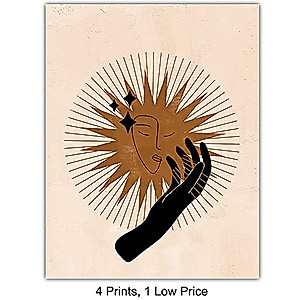 Aesthetic Room Decor - Minimalist Wall Art - Abstract Wall Decor - Sun Moon Stars Celestial Wall Collage - Matisse Style Mid Century Modern Decorations - Boho Gift Set for Women - Bedroom, Living Room