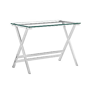 SMARTIK Modern Glass Computer Desk, Clear Study Table - Gaming Desks, Study Desk, and Workstation Table for Small Spaces - Stainless Steel Frame 43.5" x 21.7" x 29.9"