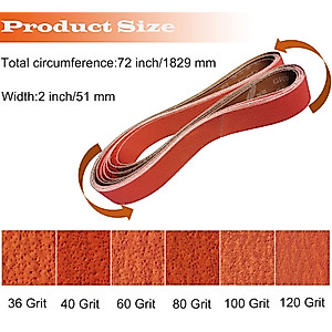 Tonmp 6 Pack 2 x 72 Inch Metal Grinding Ceramic Sanding Belts Kit -1 Pcs Each of 36 40 60 80 100 and 120 Grits Premium Sharpening Sander Belts (2x72 Inch)