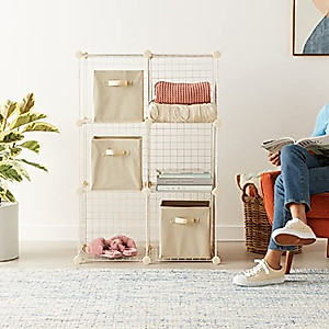 Amazon Basics 6 Cube Wire Grid Storage Shelves, Stackable Cubes, White, 14.6" D x 30.3" W x 44.8" H