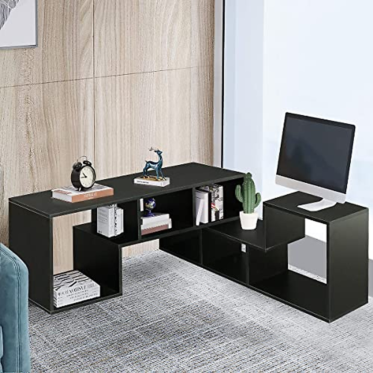 Recaceik Cube Bookshelf 2 Shelf Bookcase L-Shaped TV Console Stand Modern Entertainment Center with Open Storage Shelves for CDs/Movies/Books for Living Room, Bedroom, Home Office