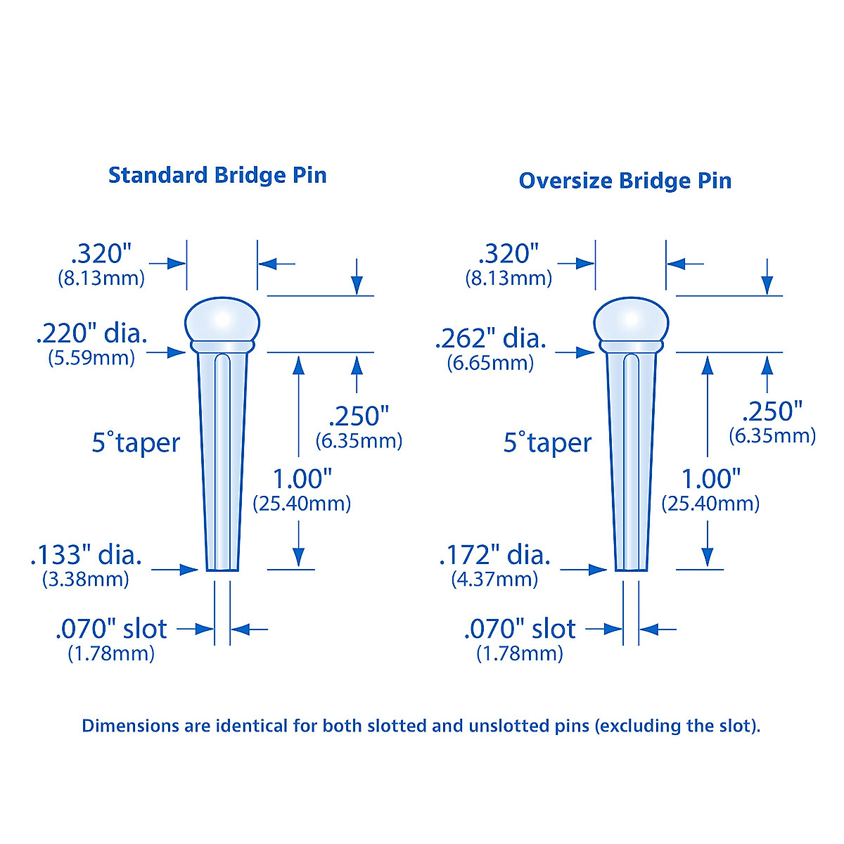 Waverly Ebony Guitar Bridge Pins, Oversized, Slotted, Set of 6